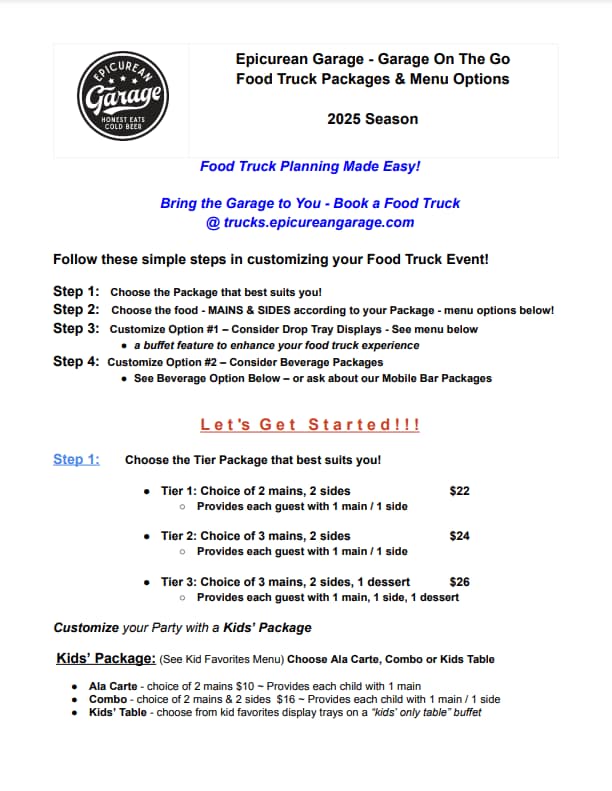 Menu - Epicurean Garage Food Trucks